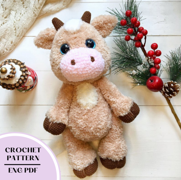 Crochet cow pattern PDF. Amigurumi plusha animals pattern. - DailyDoll Shop