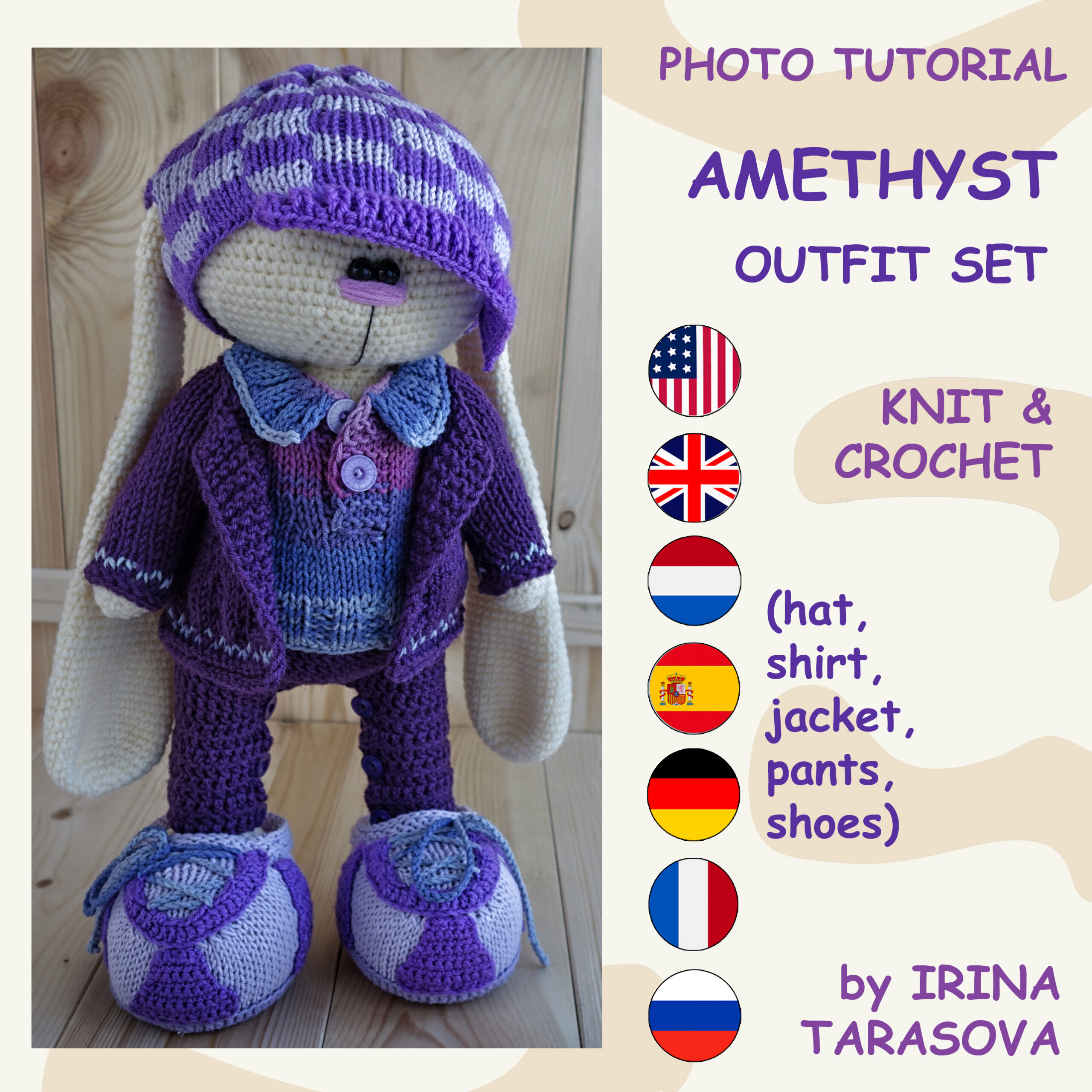 Amethyst crochet and knitting pattern for bunny (pdf) - DailyDoll Shop