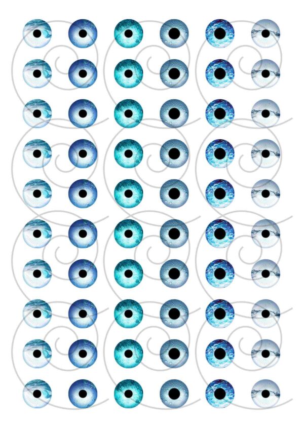 Blue Printable Eyes Digital Collage Sheet 12 to 20mm_set 1 - DailyDoll Shop