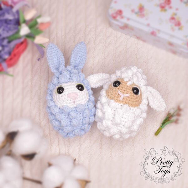 2 Funny Easter eggs crochet pattern, Easter bunny, sheep