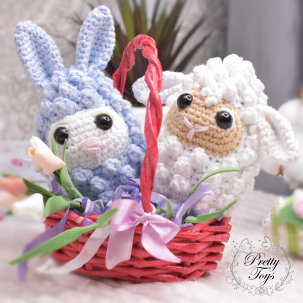 2 Funny Easter eggs crochet pattern, Easter bunny, sheep