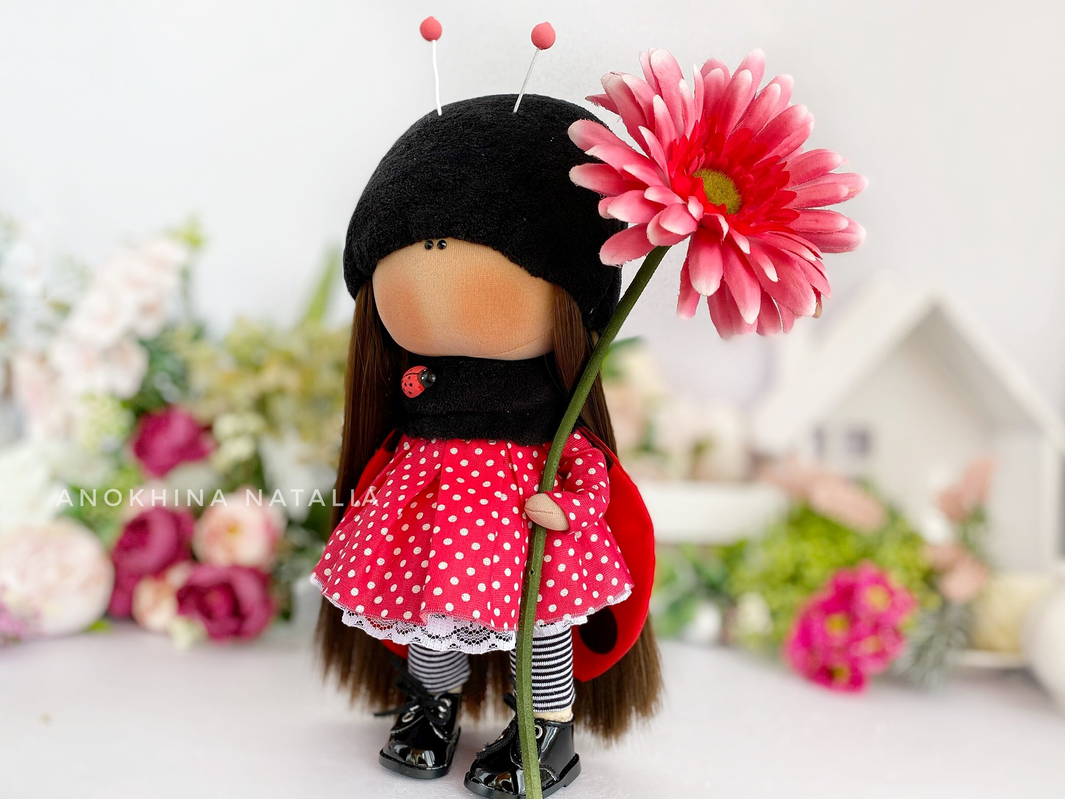 Handmade Textile tilda doll gift mom girl dusty pink decor