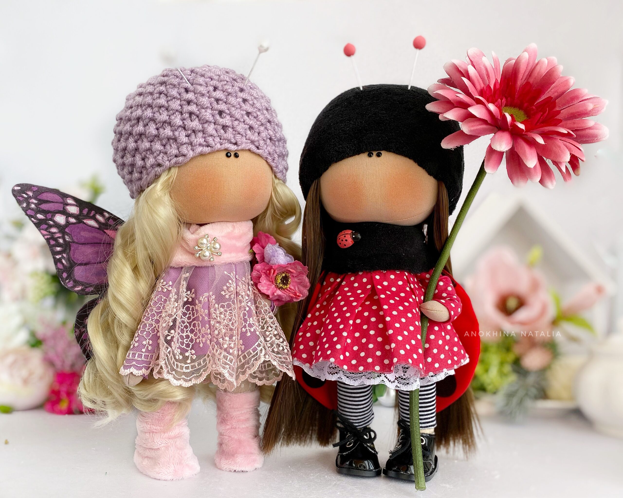 Handmade Textile tilda doll gift mom girl dusty pink decor