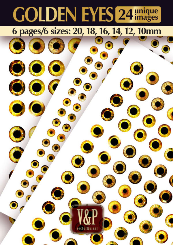 Golden Eye Irises Digital Collage Sheets. Doll eyes. Toy eye