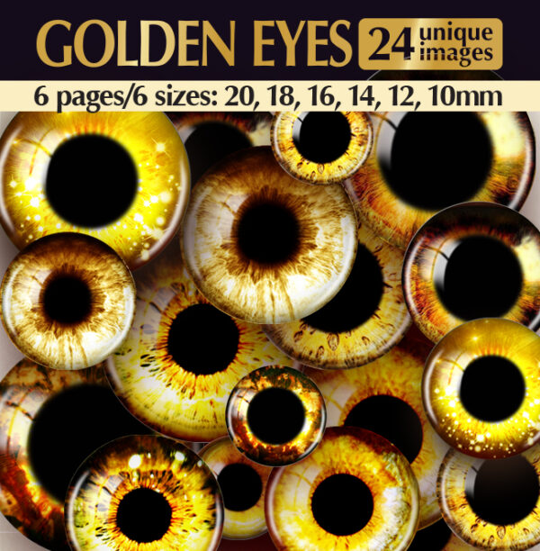 Golden Eye Irises Digital Collage Sheets. Doll eyes. Toy eye