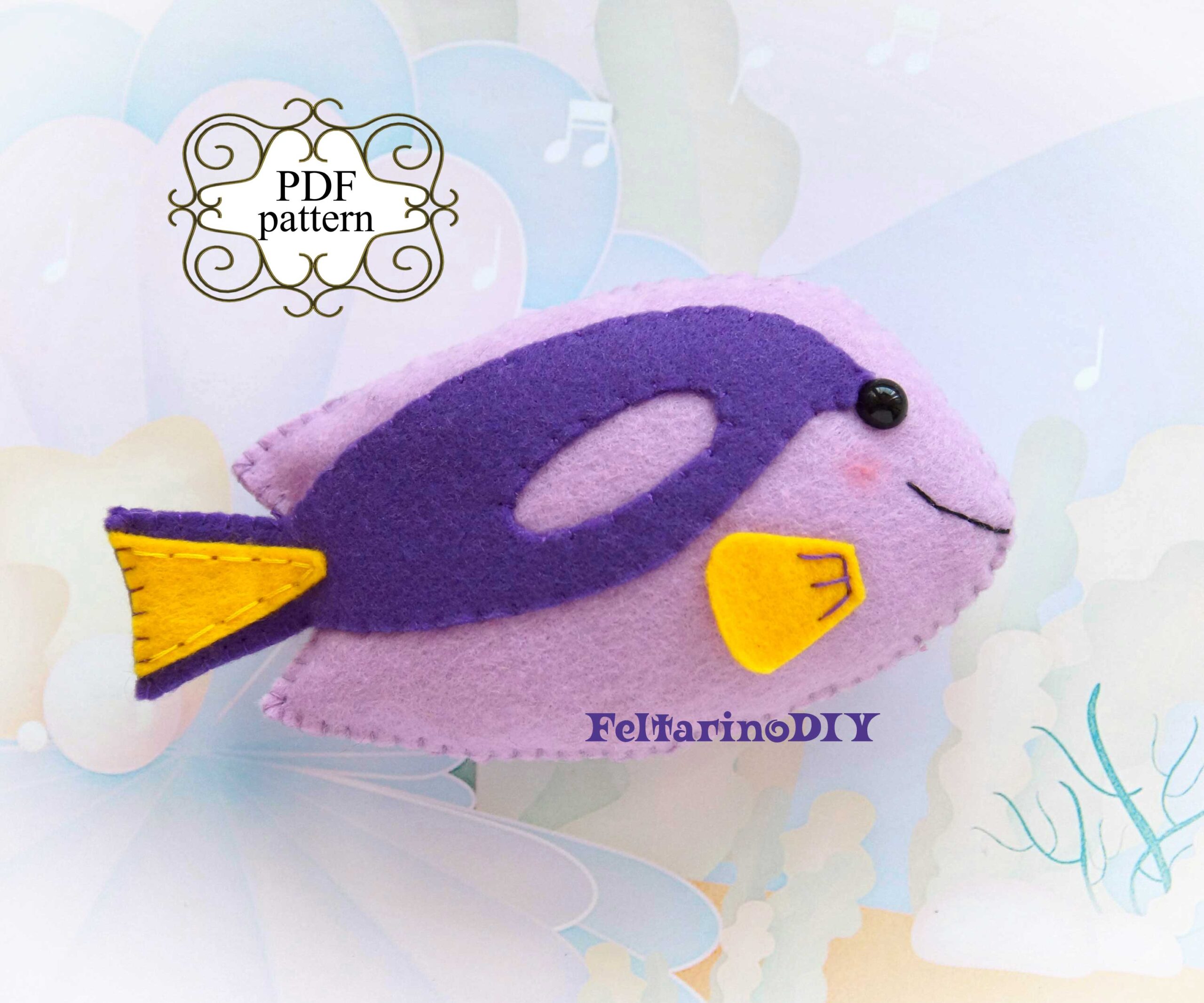 Felt toy patterns, PDF felt pattern, Felt fish pattern