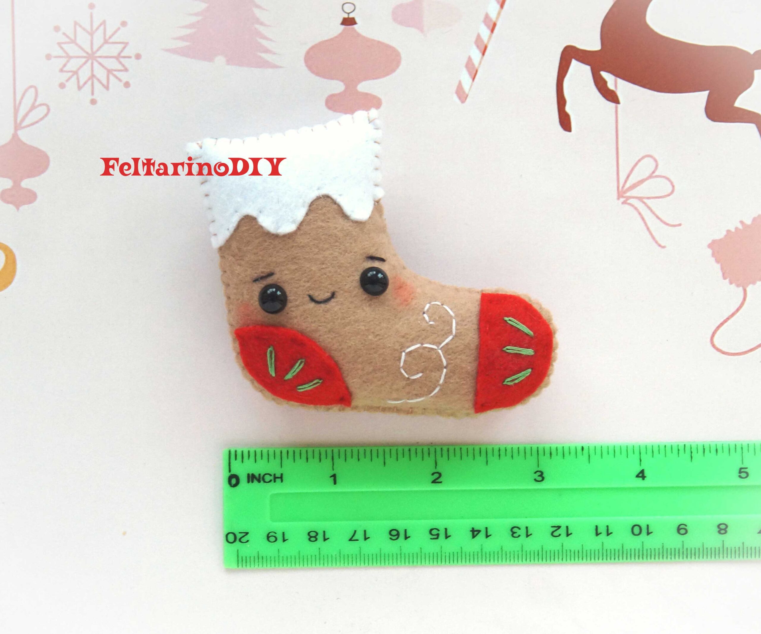 Christmas felt sock pattern, Gingerbread gift ornament