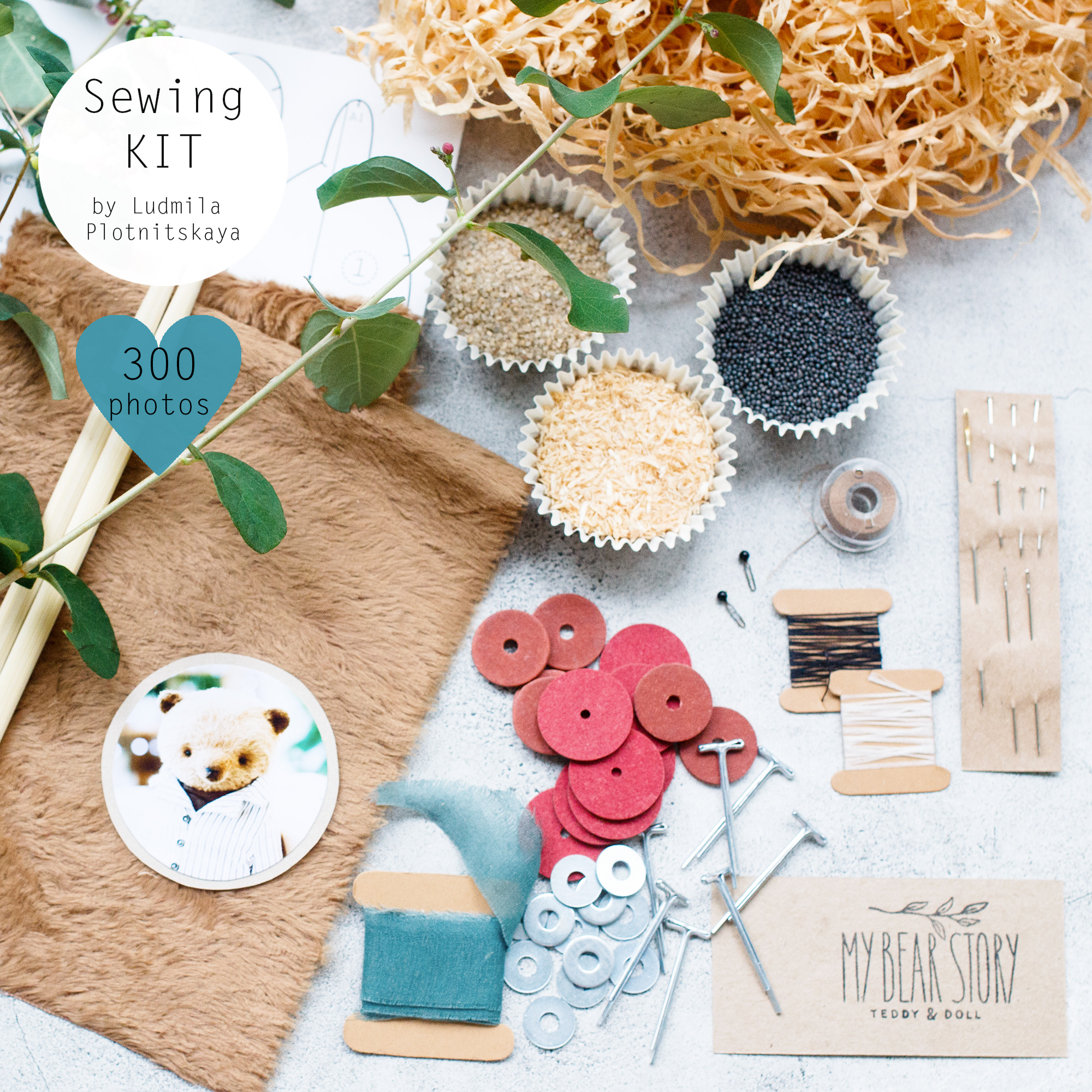 Teddy bear sewing kit , teddy bear pattern and step by step tutorial