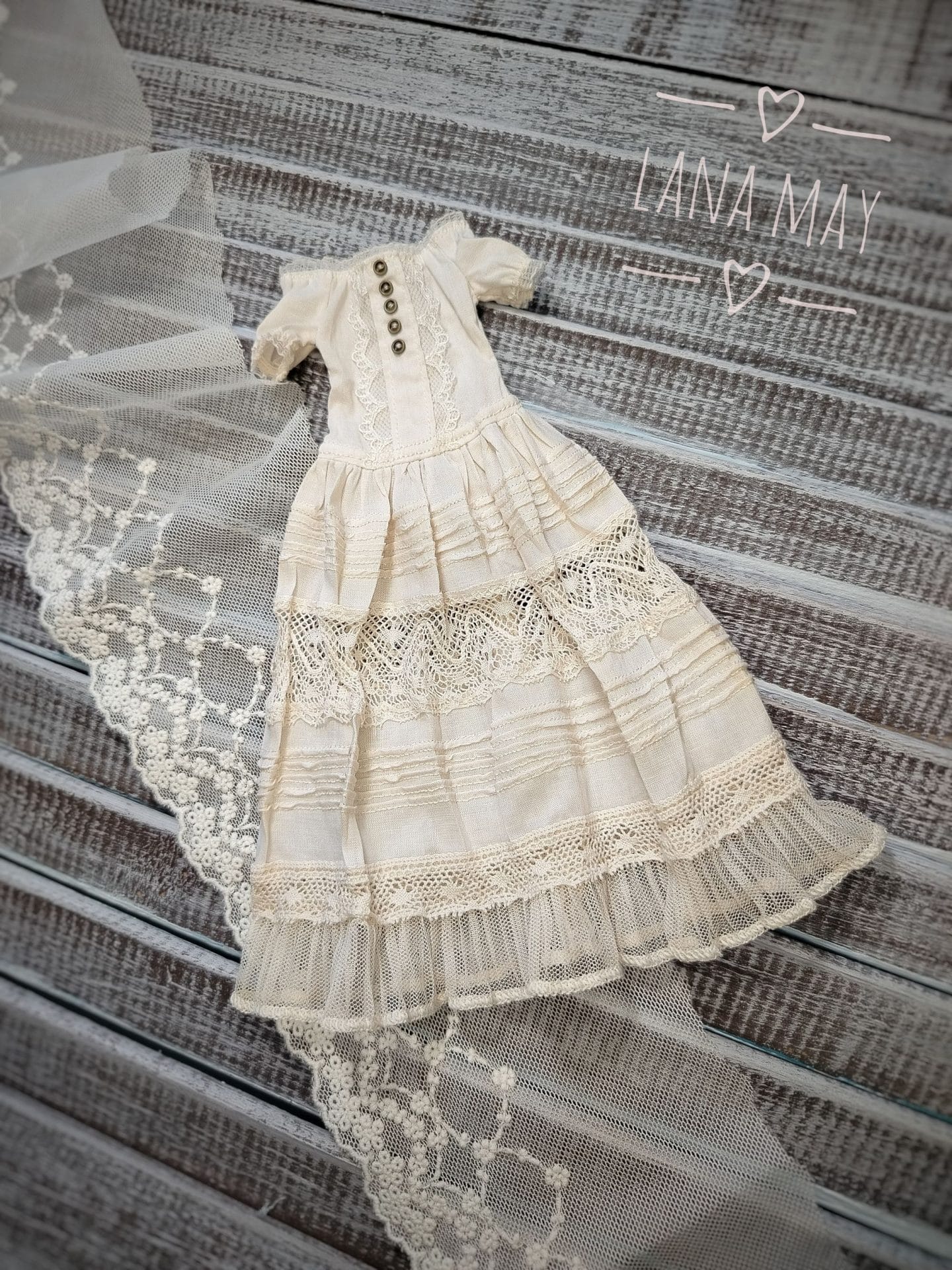 Ptichka doll dress - handmade dress in vintage style.