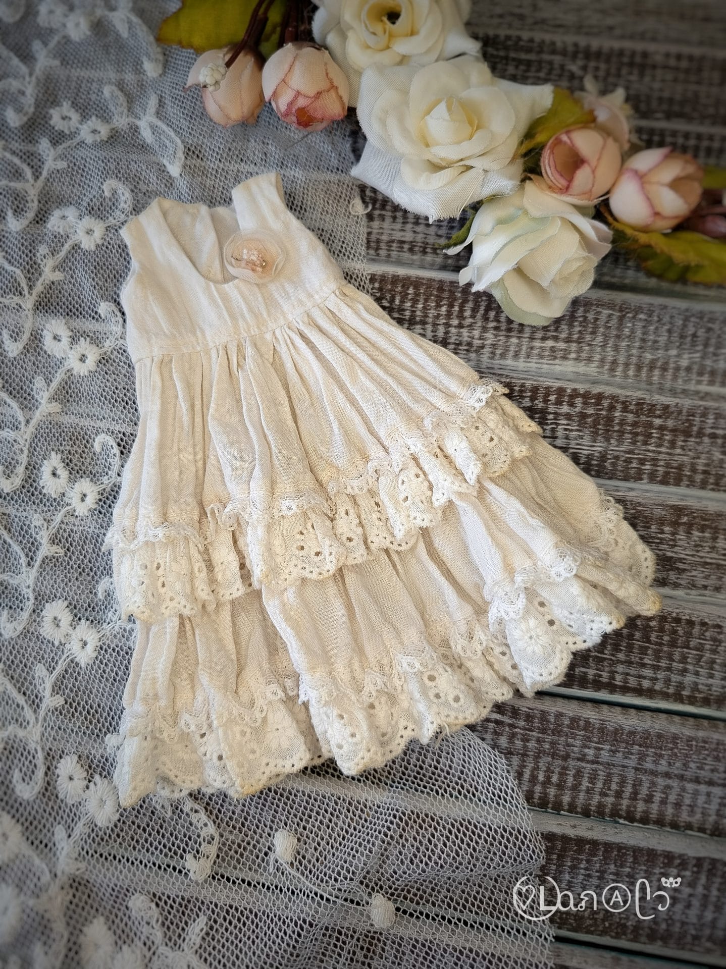Ptichka doll dress - handmade dress in vintage style.